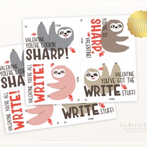 SLOTH Holding PENCIL Non-candy Valentines PRINTABLE Pdf File You're All ...