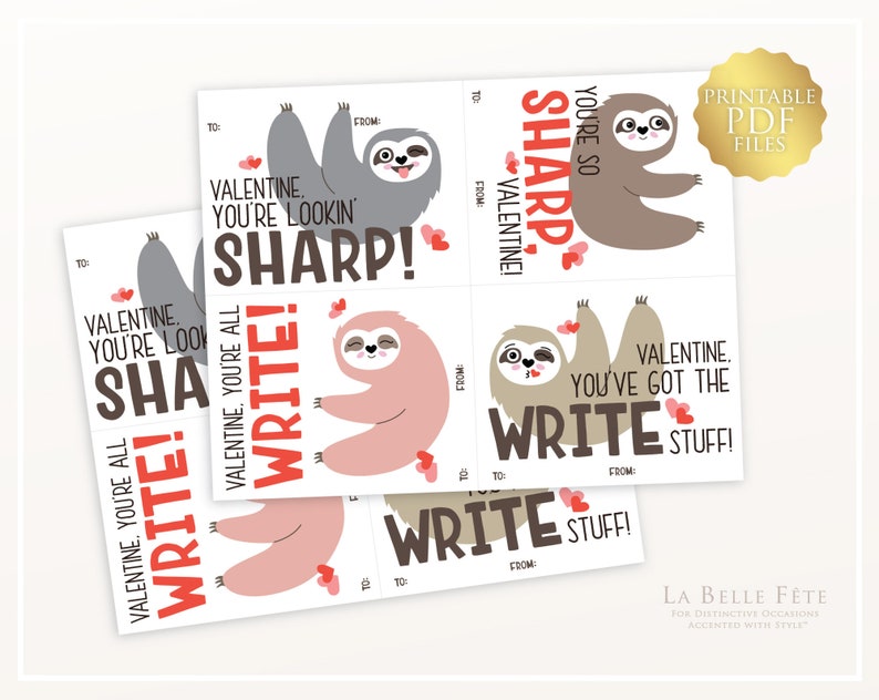 SLOTH Holding PENCIL Non-candy Valentines PRINTABLE Pdf File | Etsy