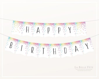 Confetti Happy Birthday Banner. PRINTABLE Colorful Watercolor - Etsy