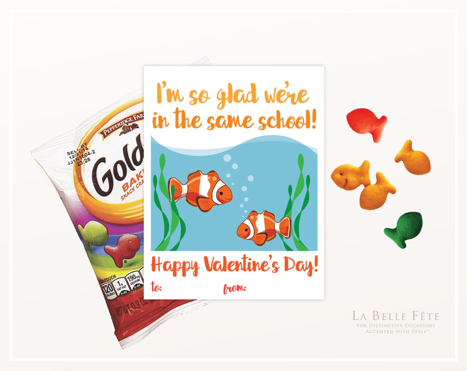 I'm so Glad We're in the Same School Valentines With Fish in Red ...