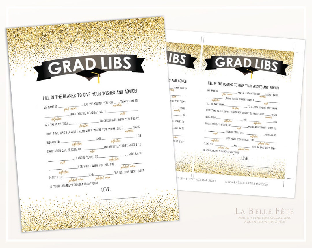 GRAD Libs (mad Libs) Game in Gold Glitter / Printable Diy - Etsy