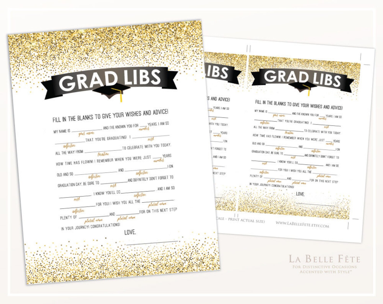 GRAD Libs mad Libs Game in Gold Glitter / Printable Diy - Etsy