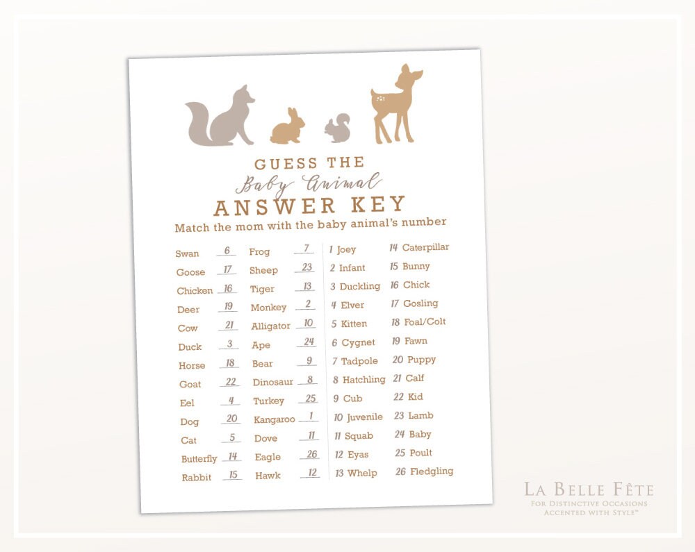 Guess the Baby Animal BABY SHOWER GAME Woodland Animals Puzzle Activity ...