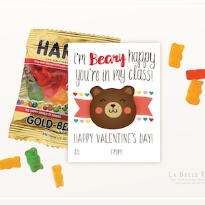 BEARY HAPPY You're in My Class PRINTED and Shipped Valentines W/ Bear ...