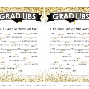 GRAD Libs (mad Libs) Game in Gold Glitter / Printable Diy - Etsy