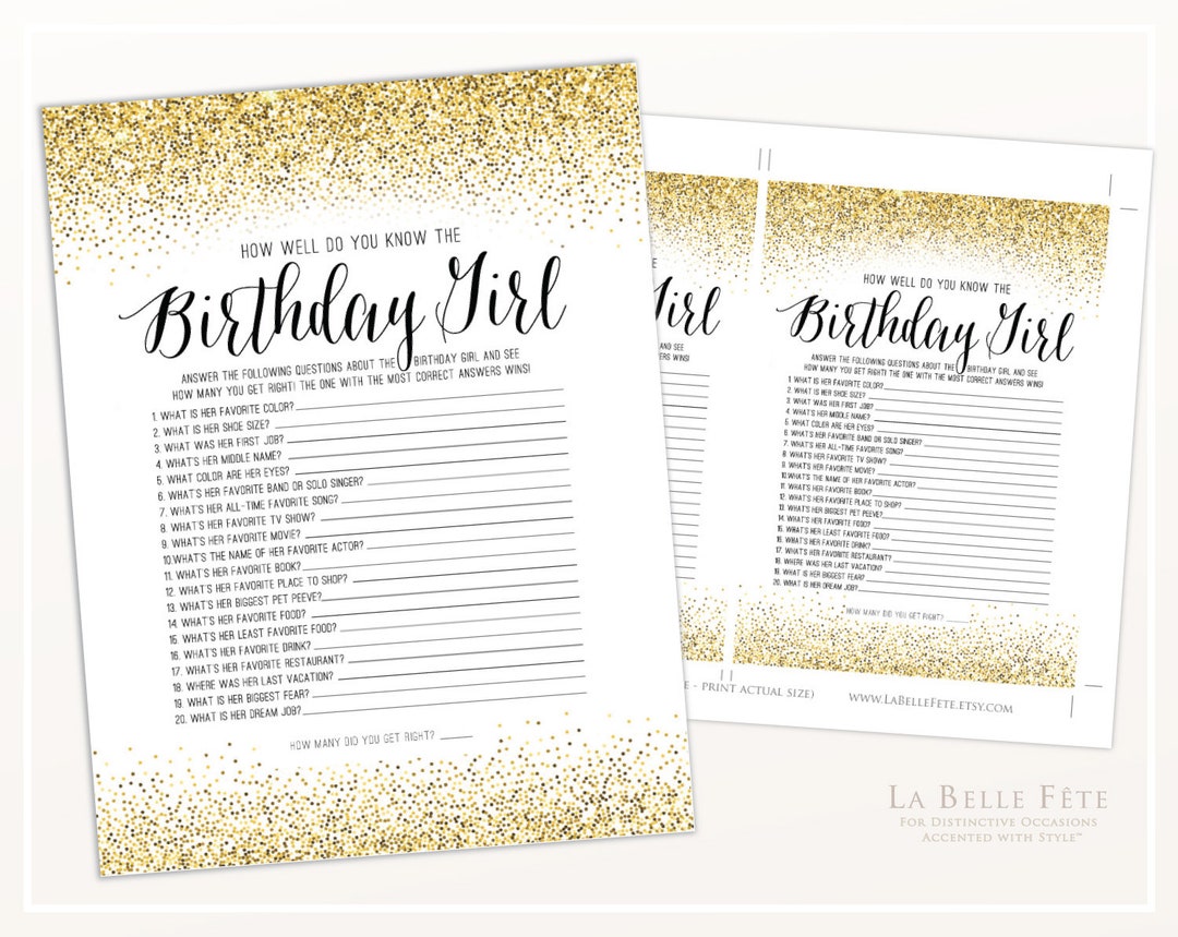How Well Do You Know the Birthday Girl Party Game / Ice Breaker / Gold ...