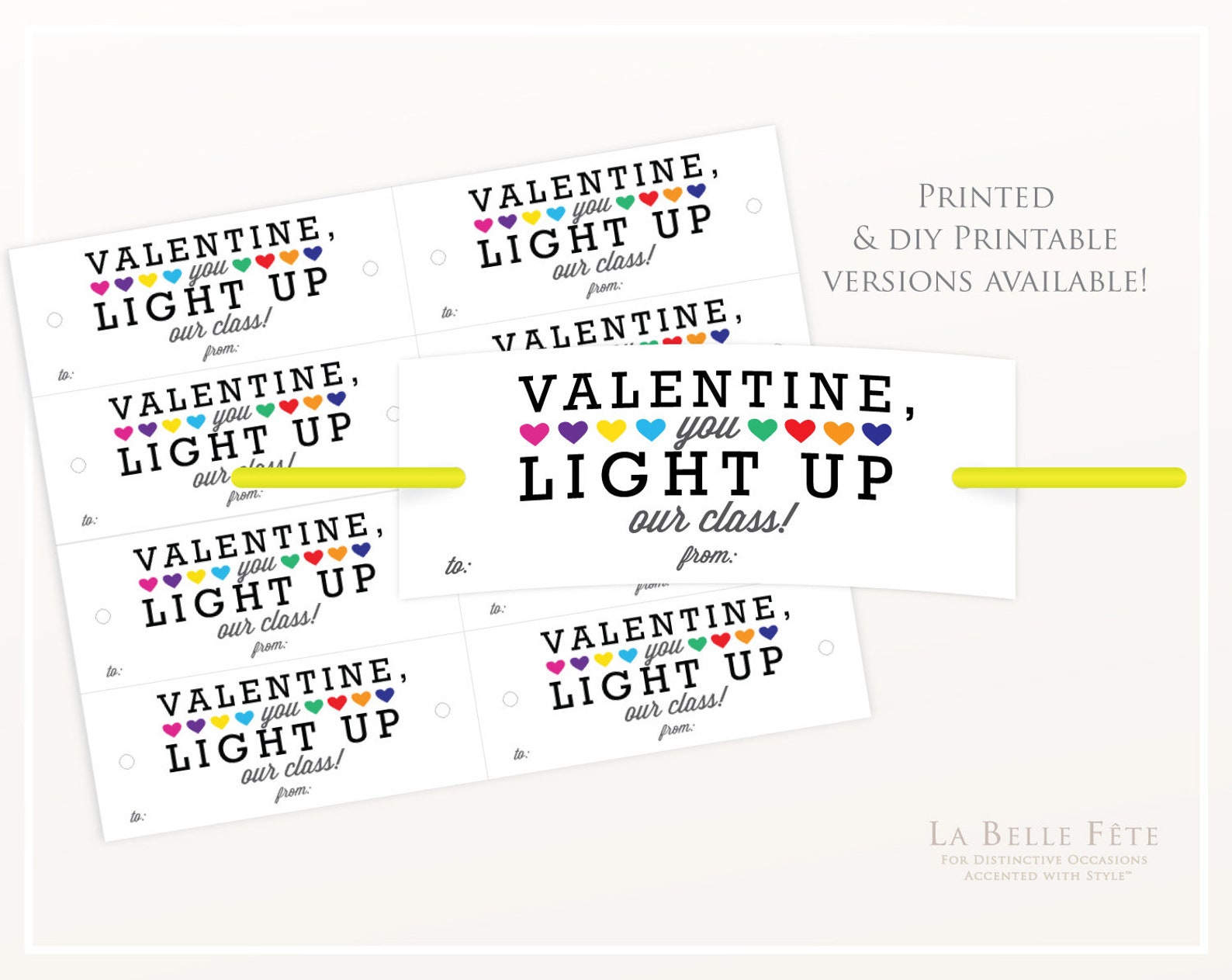 You LIGHT UP Our Class Glow Stick Valentines PRINTABLE Pdf File in ...