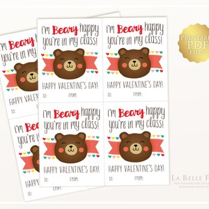 BEARY HAPPY You're in My Class PRINTED and Shipped Valentines W/ Bear ...