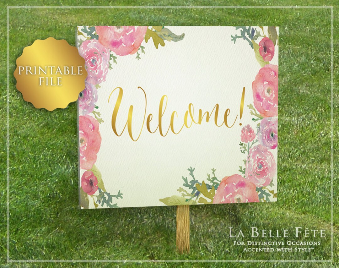 WELCOME Watercolor Floral DIY Printable Yard Signage Sign / Banner ...