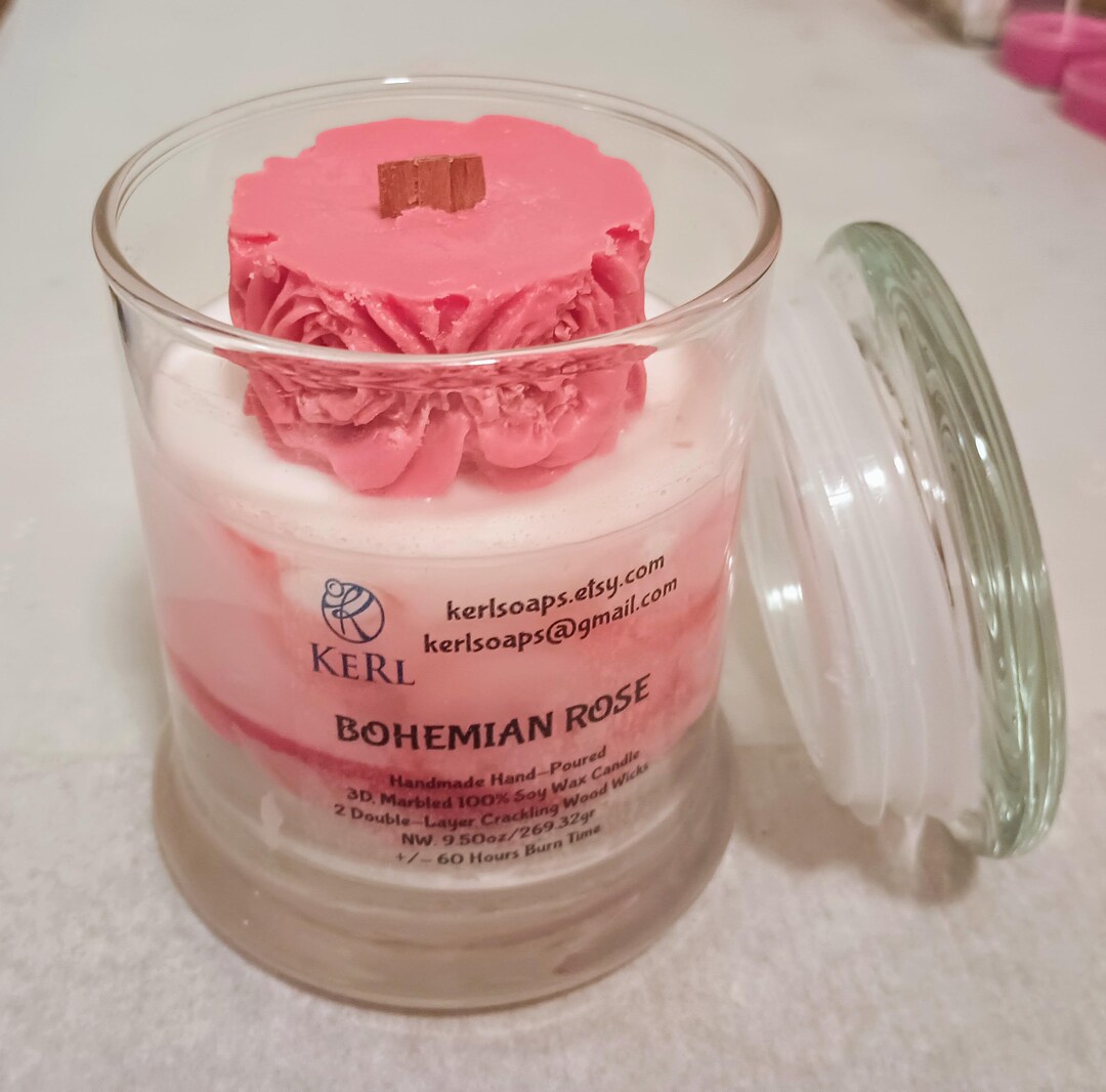 3D Rose Flower Column, Marble Design 100% Soy Wax Candle. 2 Double ...