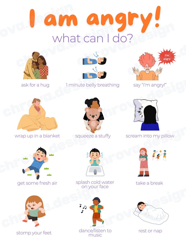 Printable Calm-down Chart for Kids | "i Am Angry" Feelings Poster ...