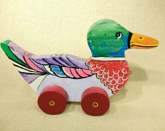 Wooden duck pull toy | Etsy