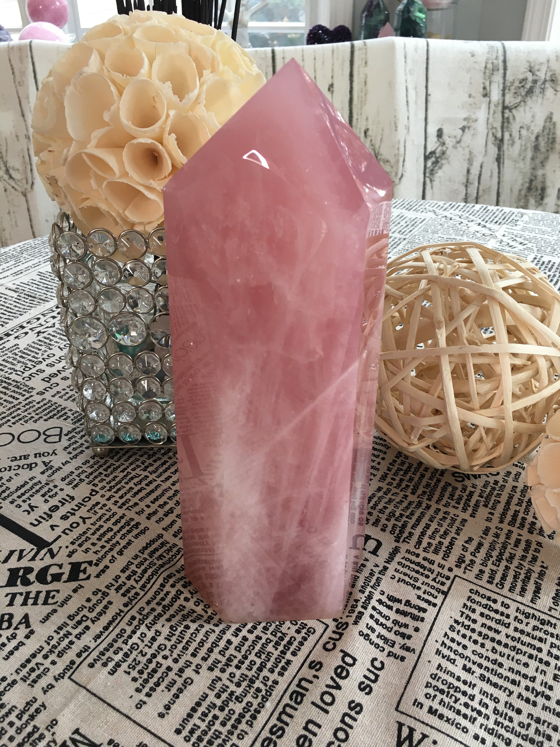 Lollipop Pink Rose Quartz Tower Crystal Tower Rose Quartz | Etsy