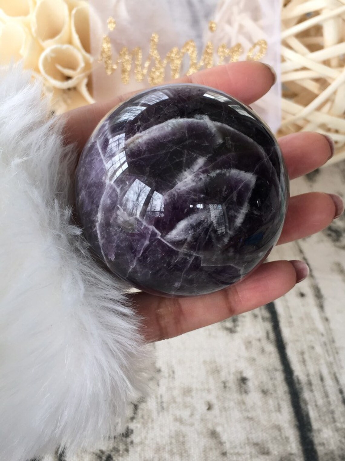 Whimsical Amethyst Sphere With Rainbows, Crown Chakra Sphere, Dream ...
