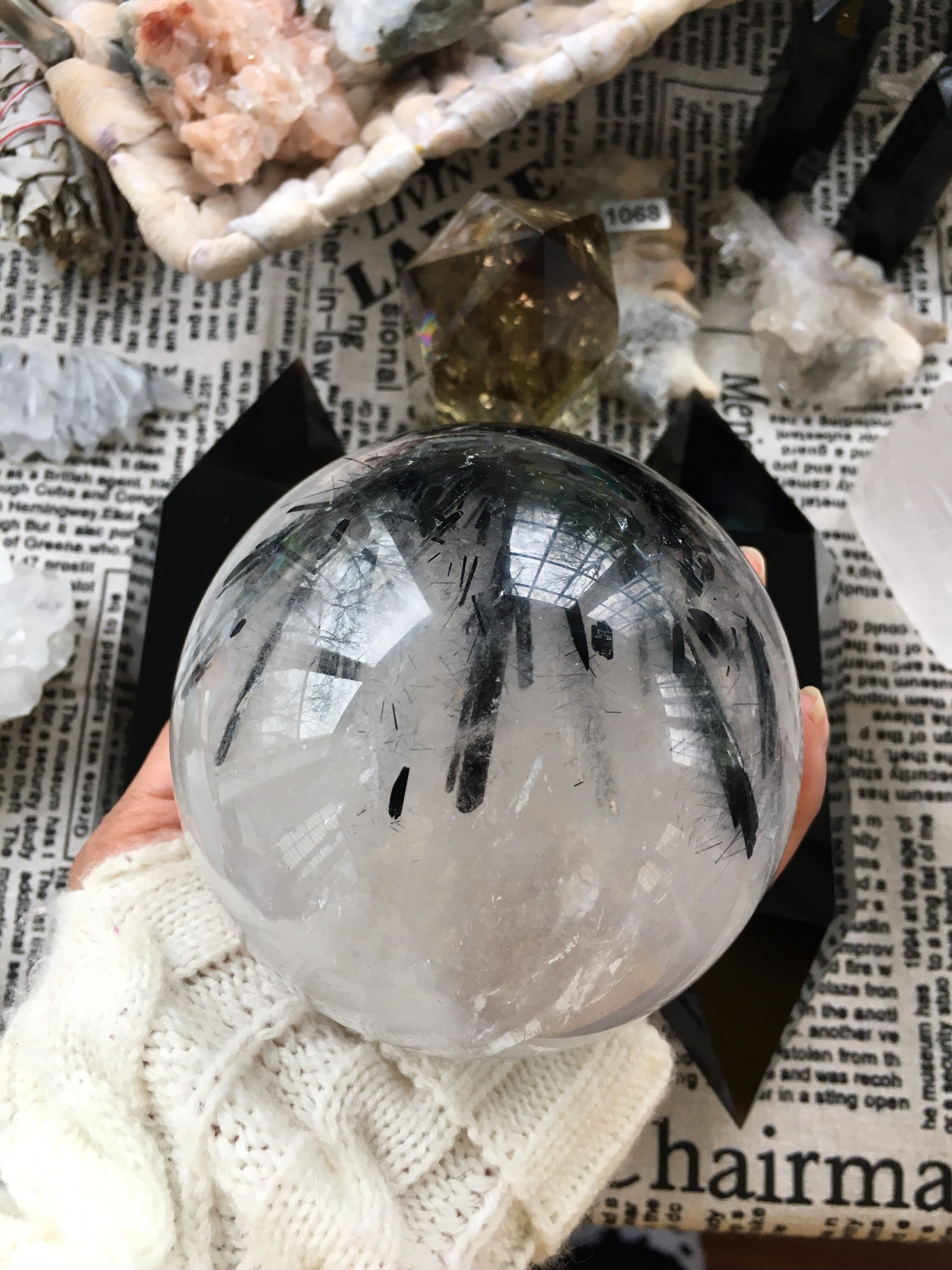 Tourmaline Sphere, Milky Quartz With Tourmaline Inclusions, Protection ...