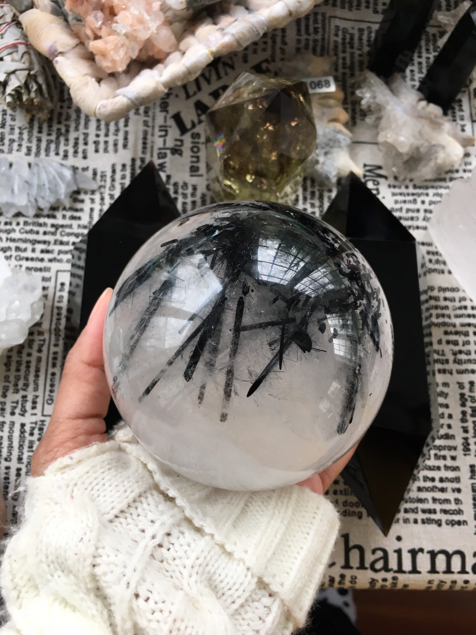 Tourmaline Sphere, Milky Quartz With Tourmaline Inclusions, Protection ...