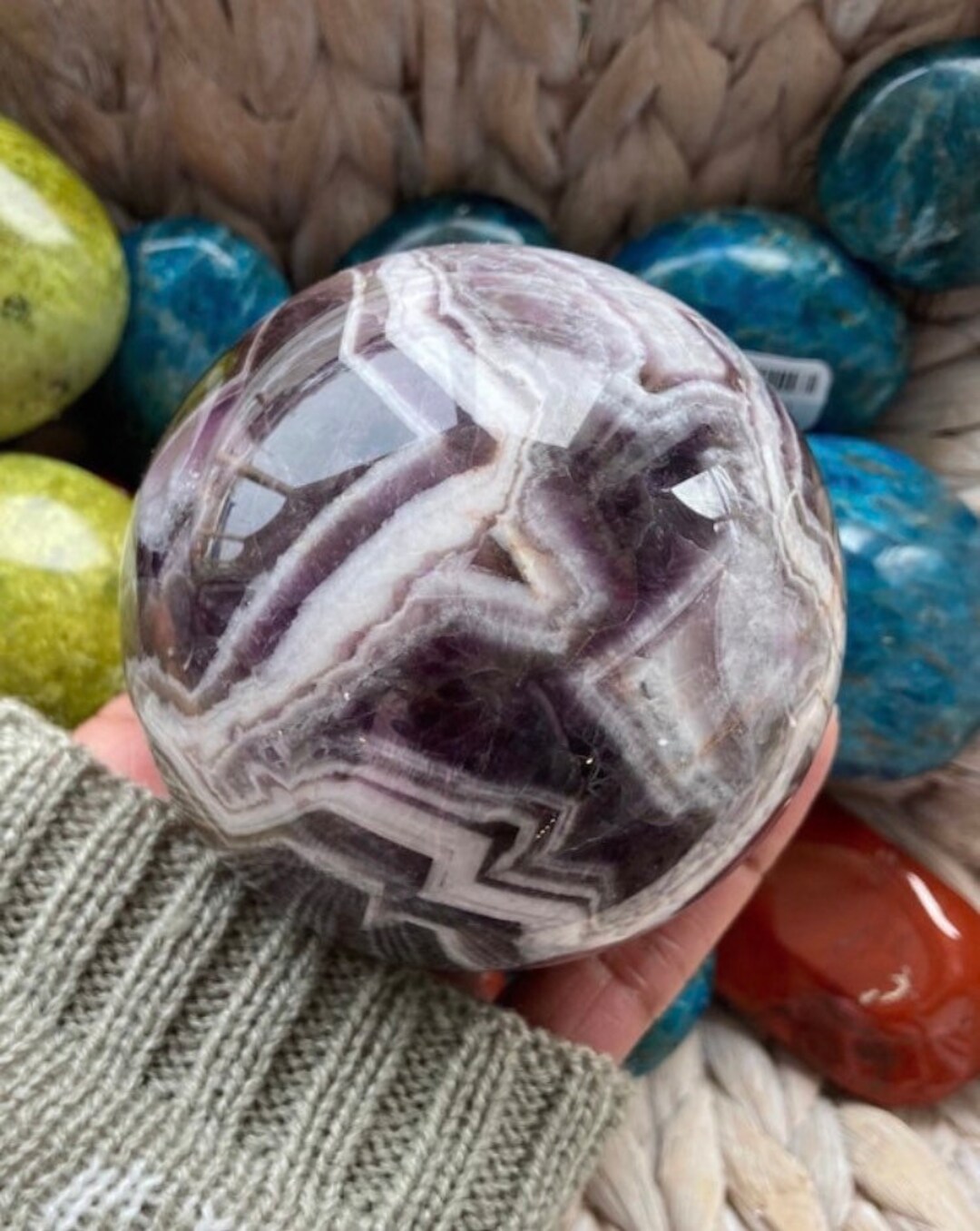 Chevron Amethyst Healing Crystals Sphere With Smoky Quartz, Amethyst ...