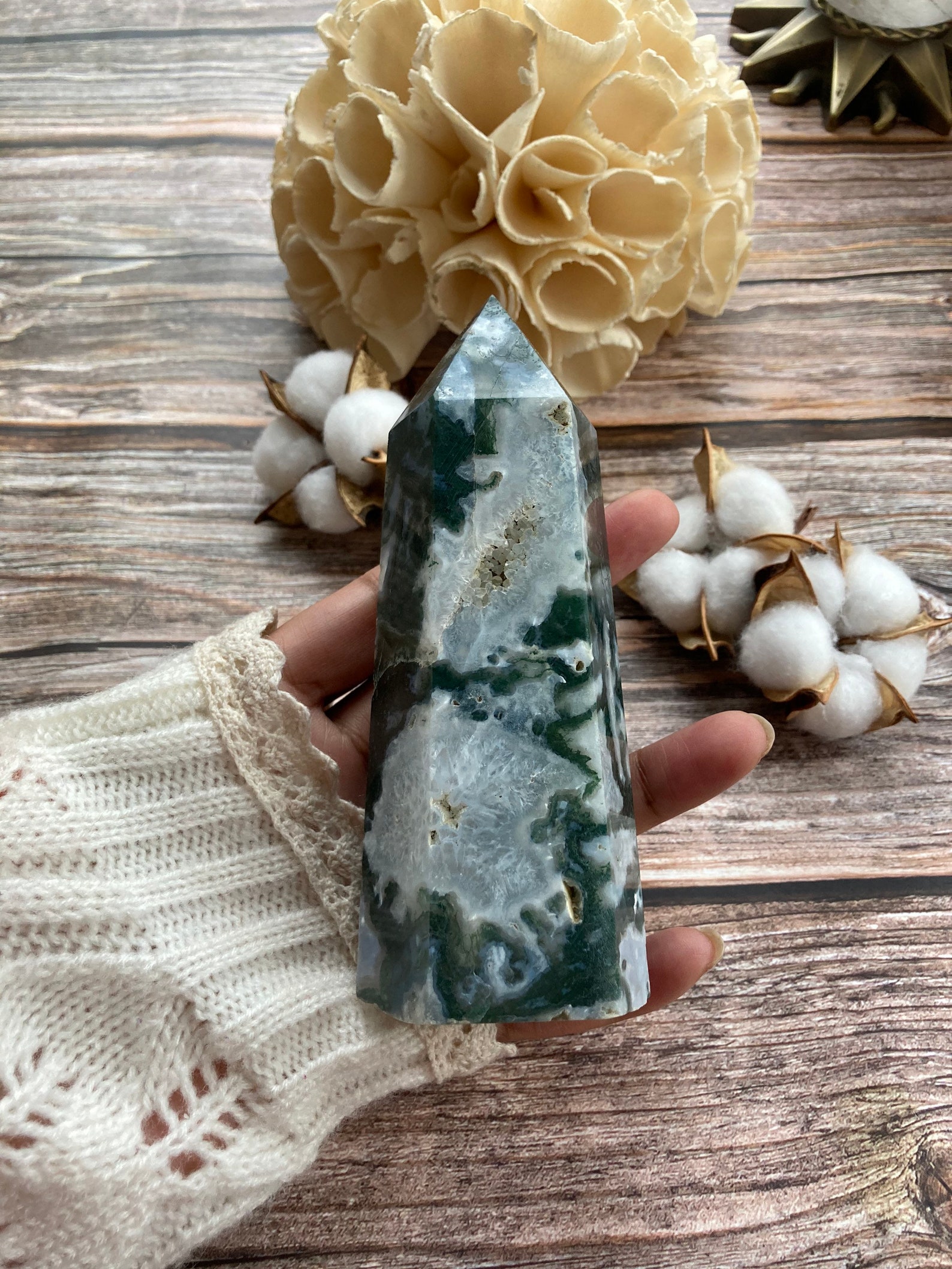 Moss Agate Crystal Moss Agate Moss Agate Crystal Tower With | Etsy