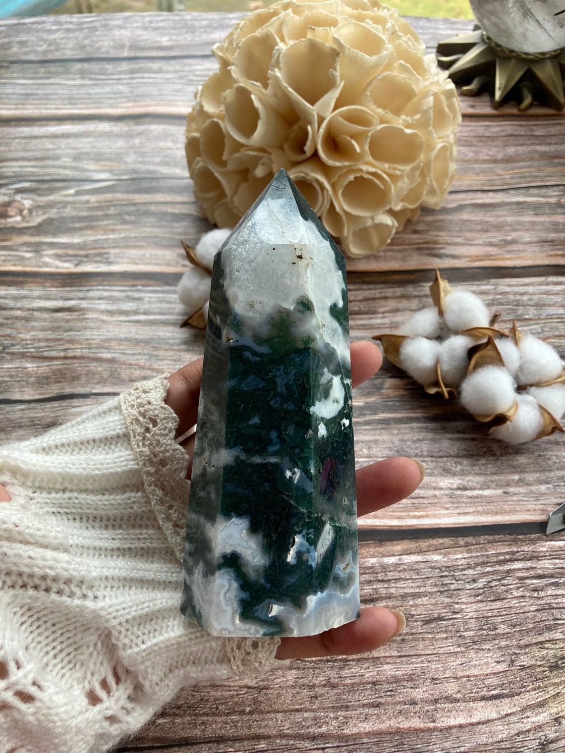 Moss Agate Crystal Moss Agate Moss Agate Crystal Tower With | Etsy