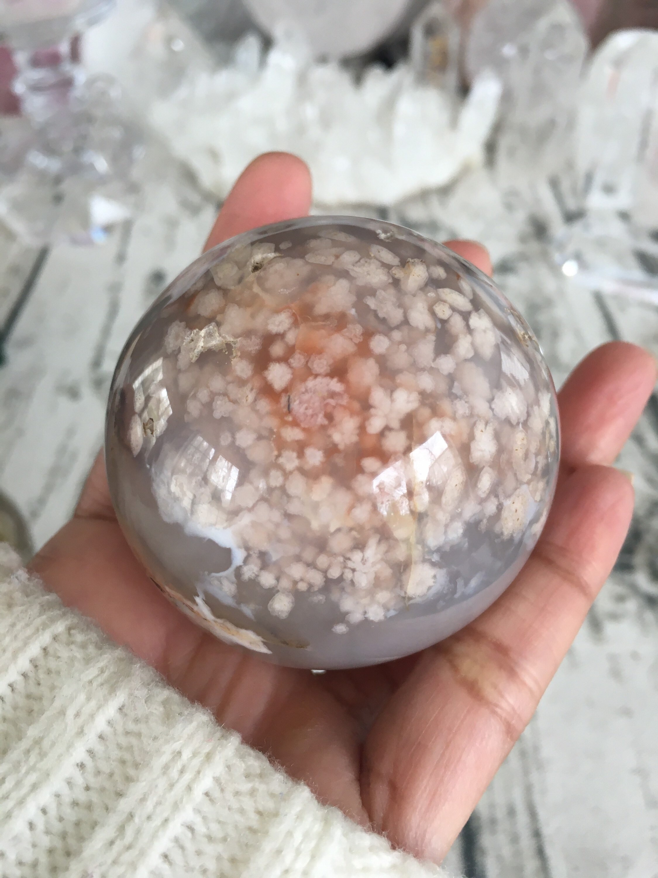 Flower Agate Sphere With Pink Flower Pattens Flower Crystals - Etsy UK