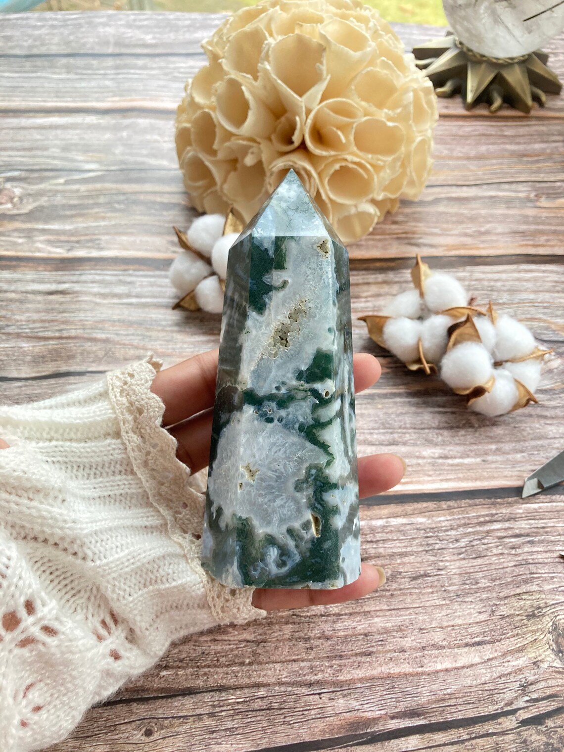 Moss Agate Crystal Moss Agate Moss Agate Crystal Tower With | Etsy