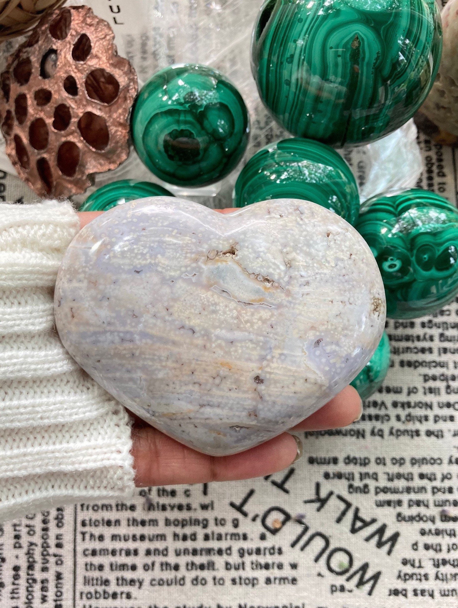 Blue Orbicular Ocean Jasper Heart Crystal Carving With Small - Etsy