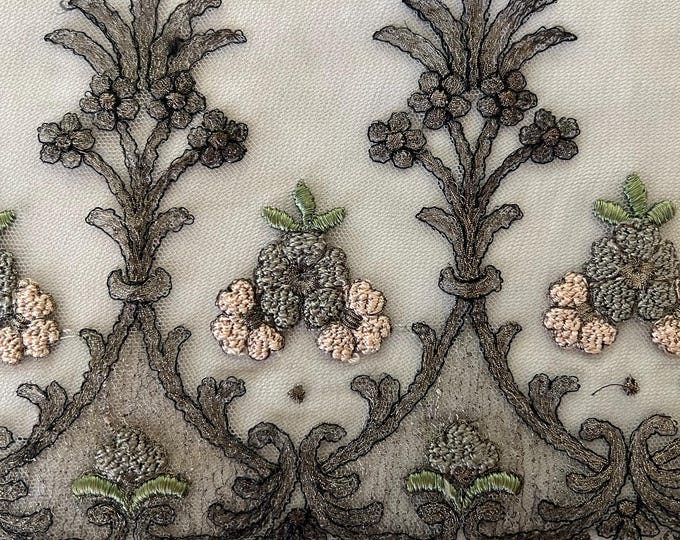 Antique French Embroidered Panel Metallic Thread, Raised Embroidery ...