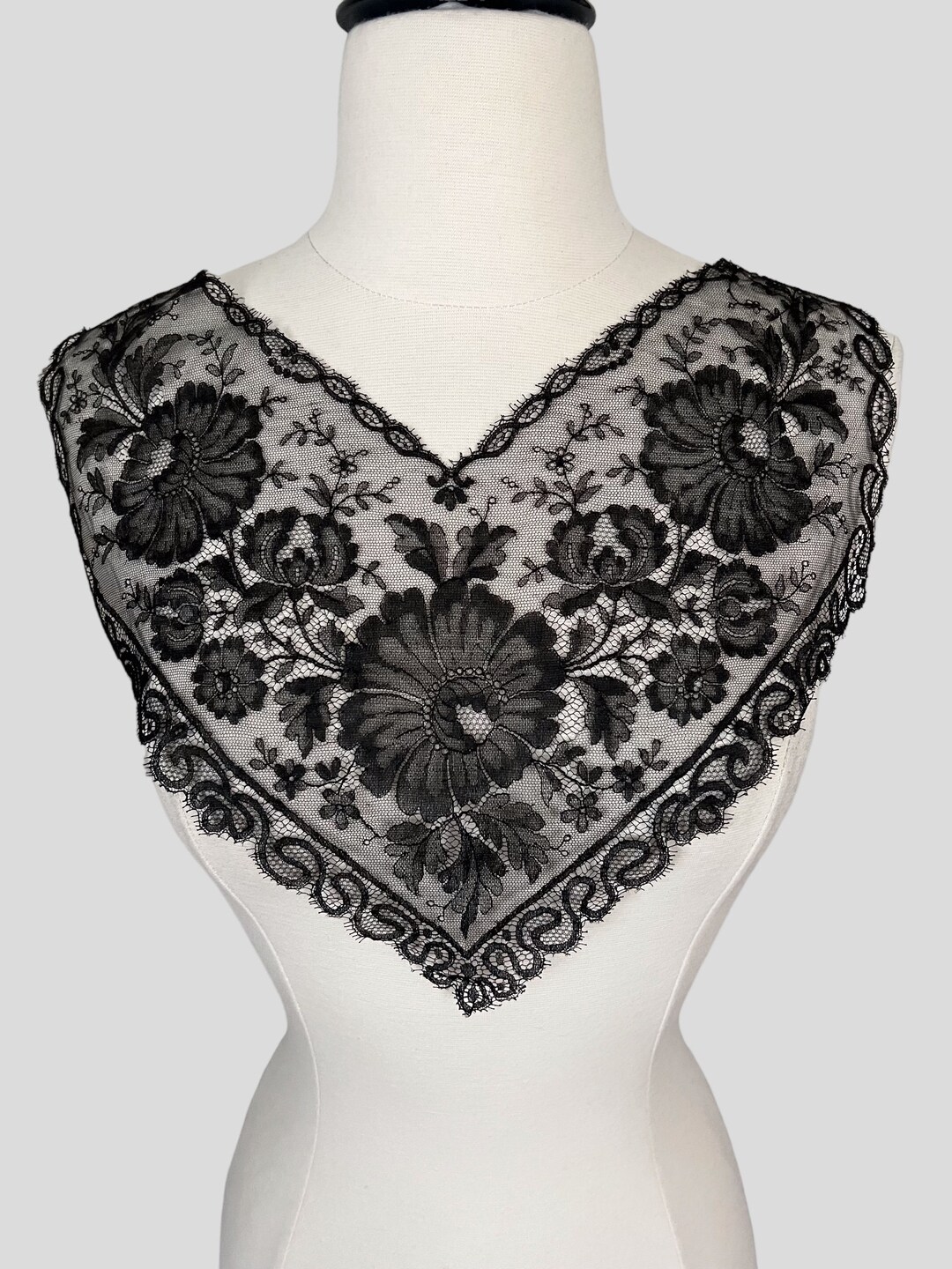 Antique Victorian Black Lace Trim Piece, Collar, Dress Piece, Floral ...
