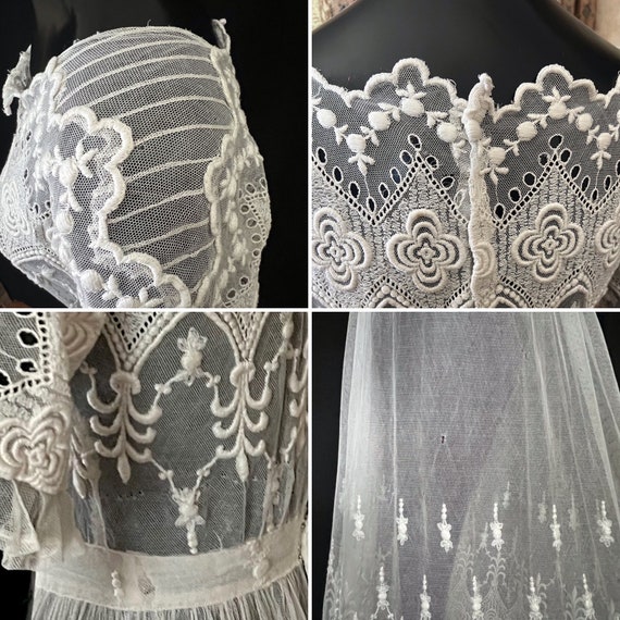 Antique Edwardian Embroidered Lace Net Dress, Raised … - Gem