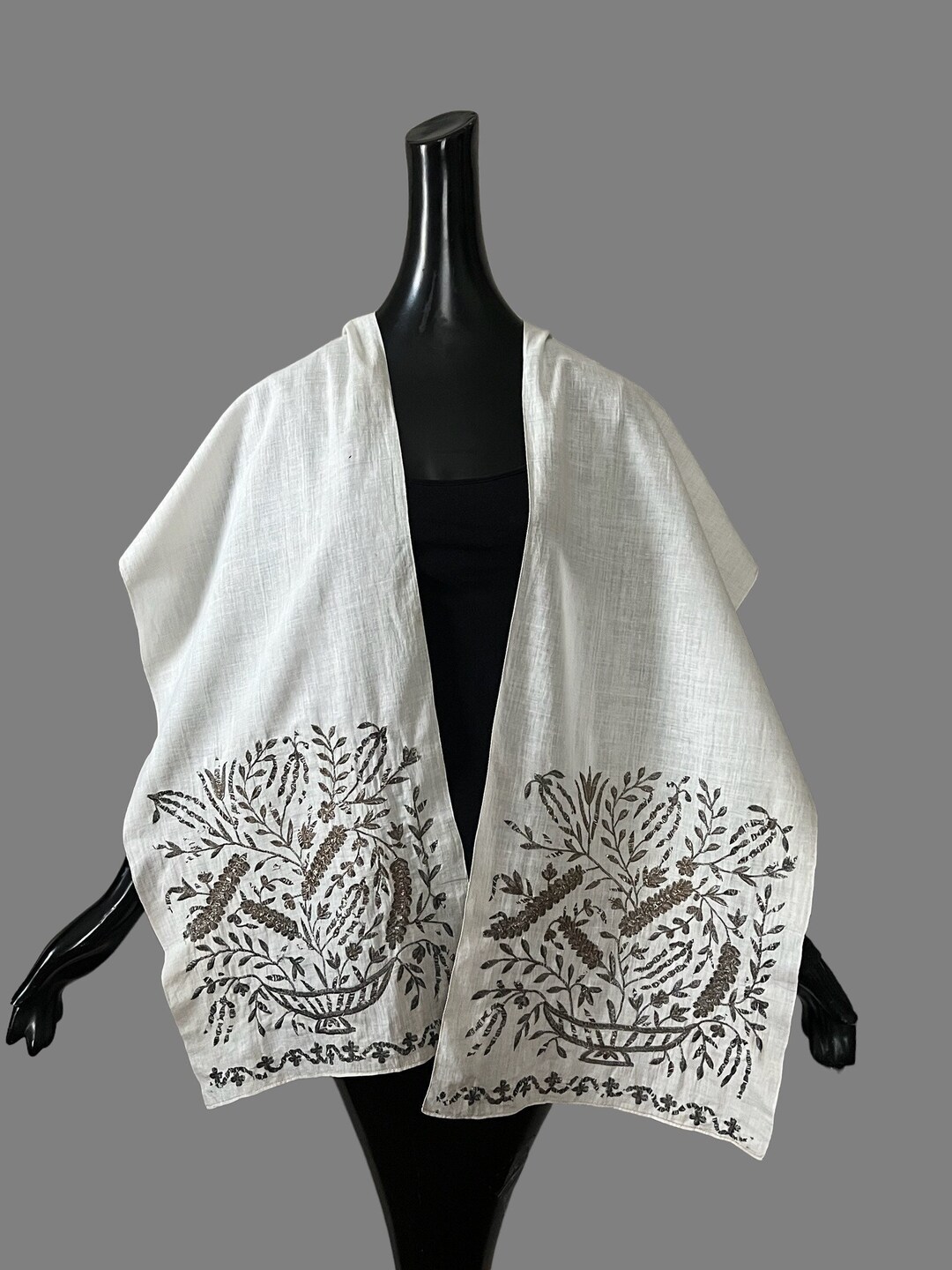 Antique Ottoman Turkish Stole: Silver Metallic Embroidery, C. 1800 Sash ...