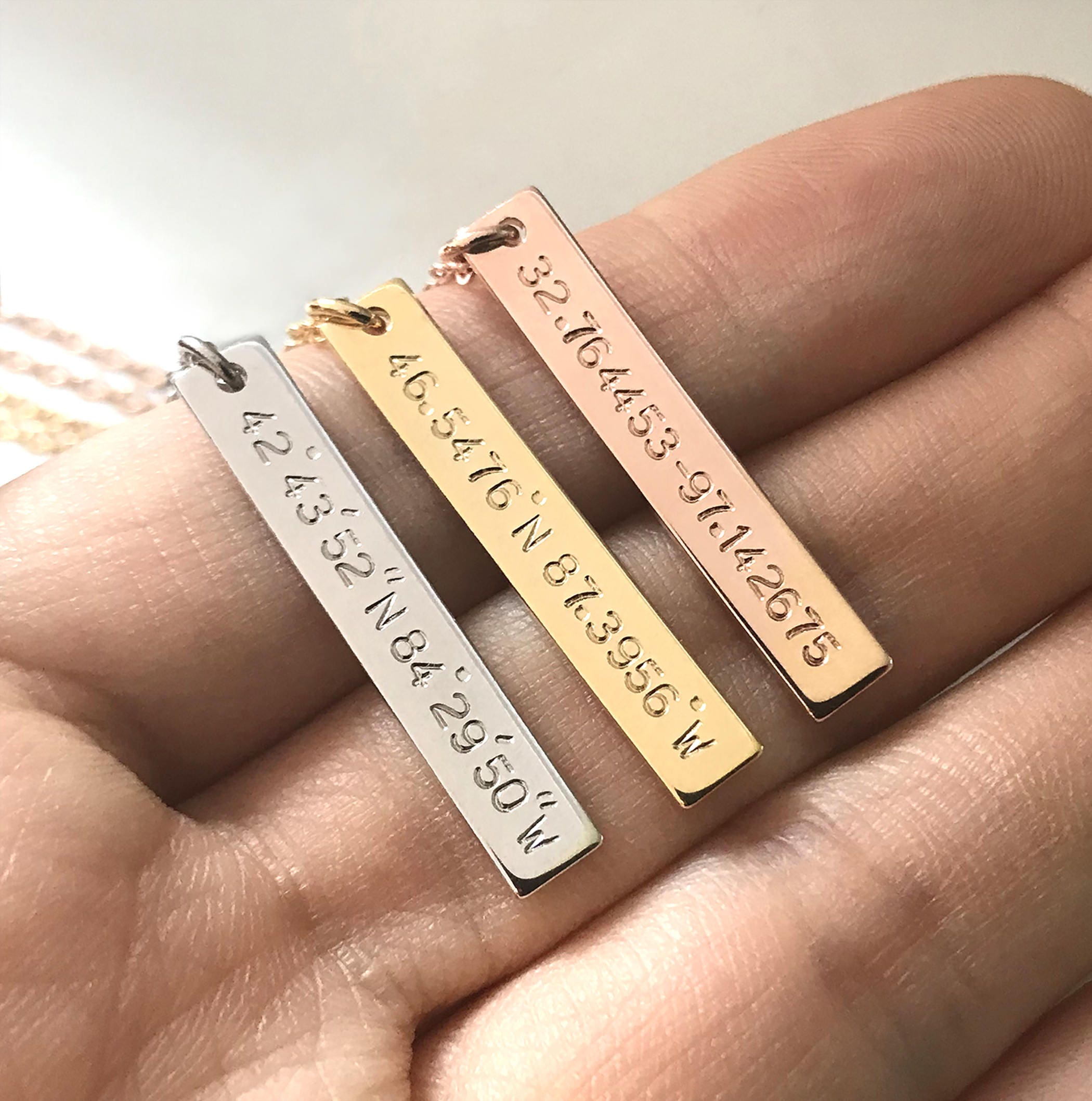 Gold Silver GPS Coordinates Necklace Vertical Rose Gold - Etsy