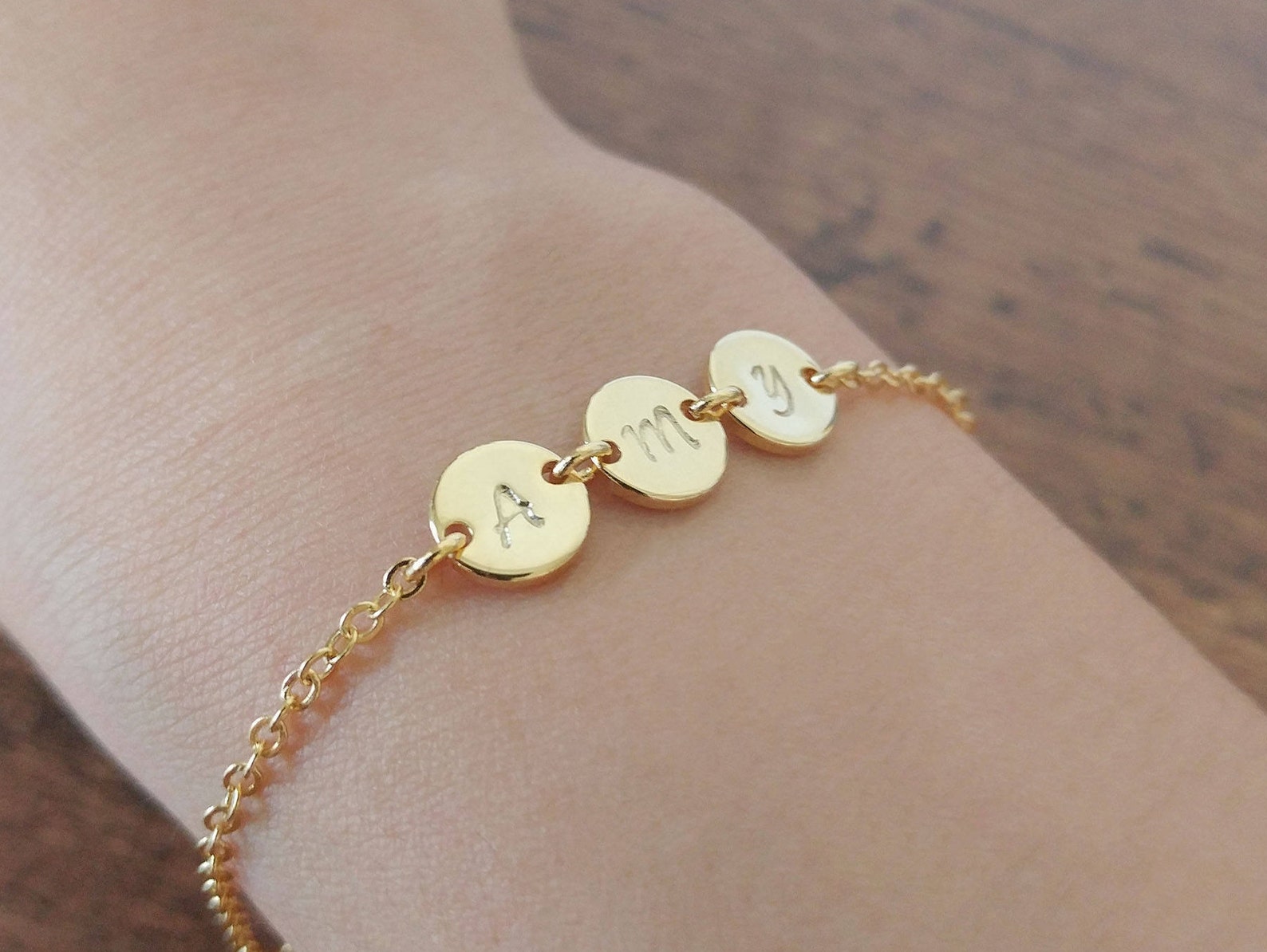 Personalized Gold Silver Initial Charm Bracelet, Custom Initial Disc ...