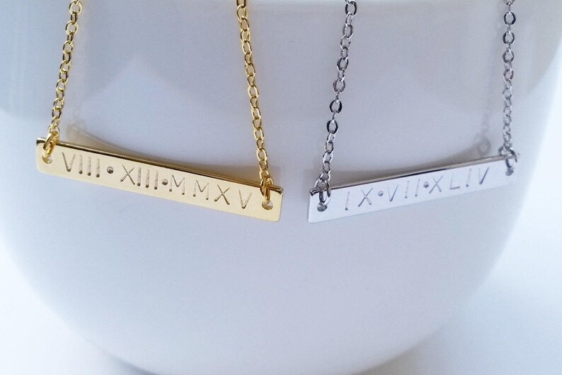 Custom Hand Stamped Gold Silver Roman Numeral Number Bar | Etsy