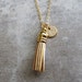 Genuine Leather Small Gold Tassel Necklace, Hand Stamped Initial ...