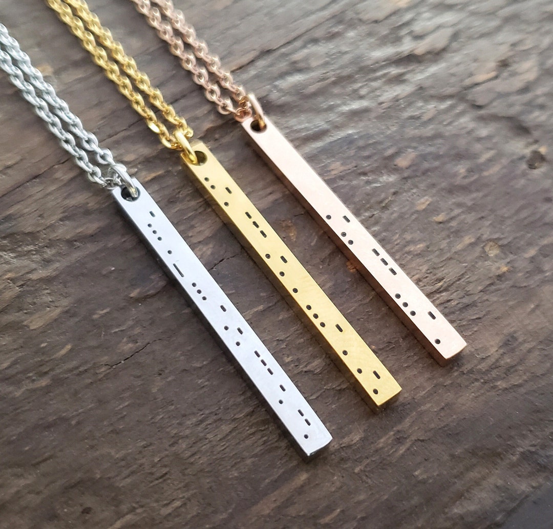 Personalized With Morse Code, Location, Date, Name Engraved Necklace ...