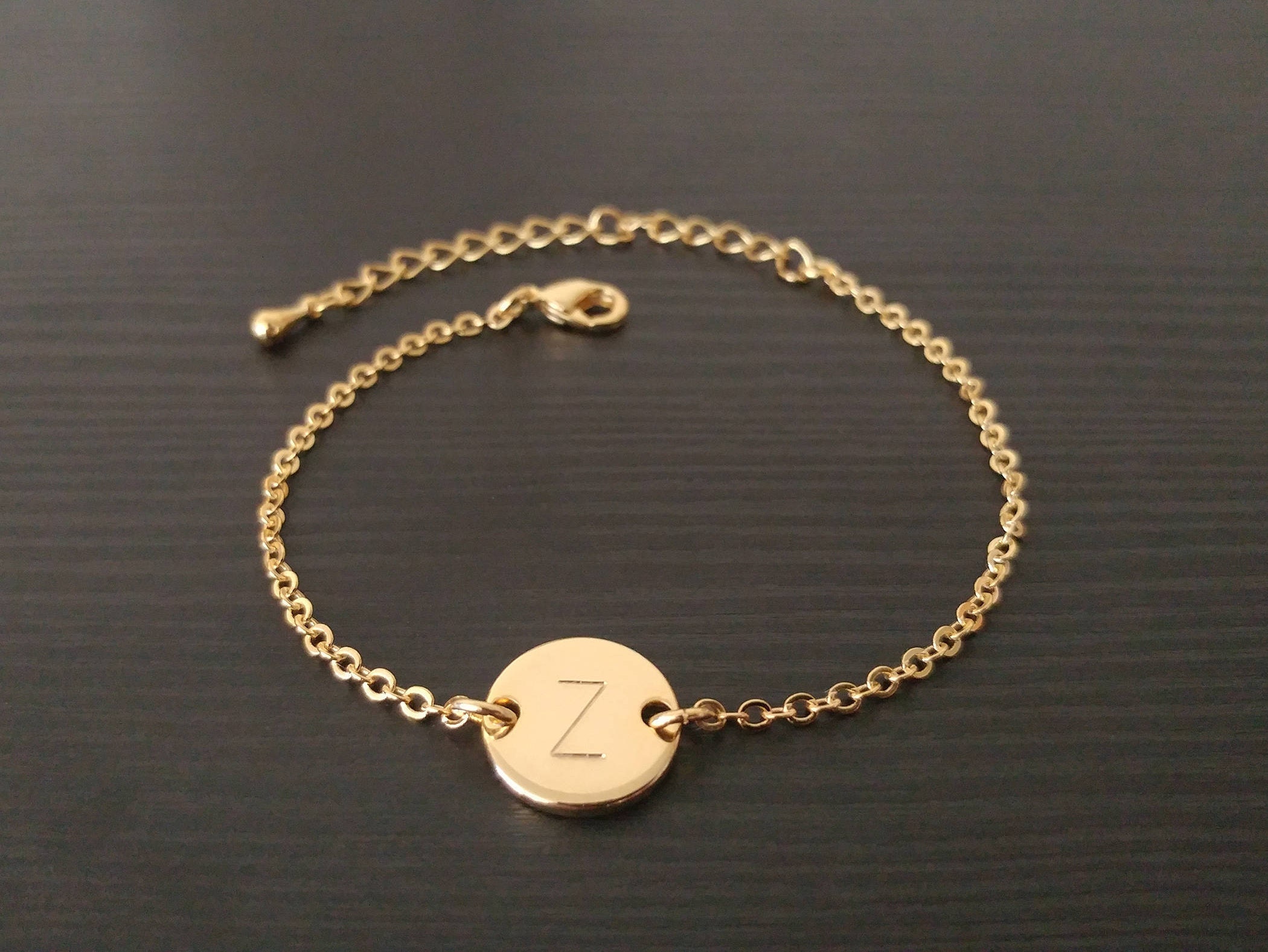 Custom Hand Stamped Initial Bracelet, Gold Silver Letter Disc Bracelet ...