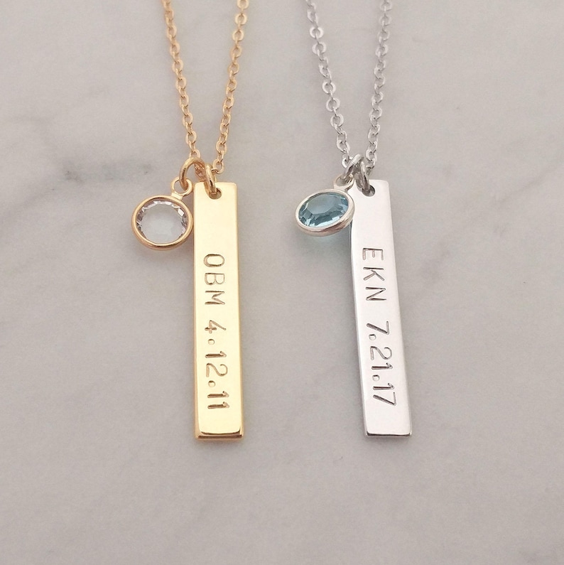 Custom Hand Stamped Name Date Swarovski Crystal Birthstone Birth Stone ...