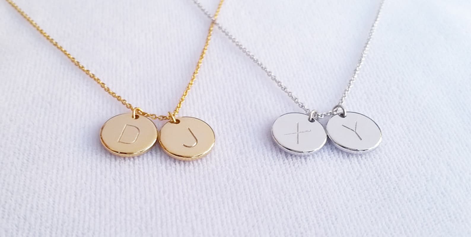 Personalized Disc Letter Necklace Two Initial Gold Silver - Etsy