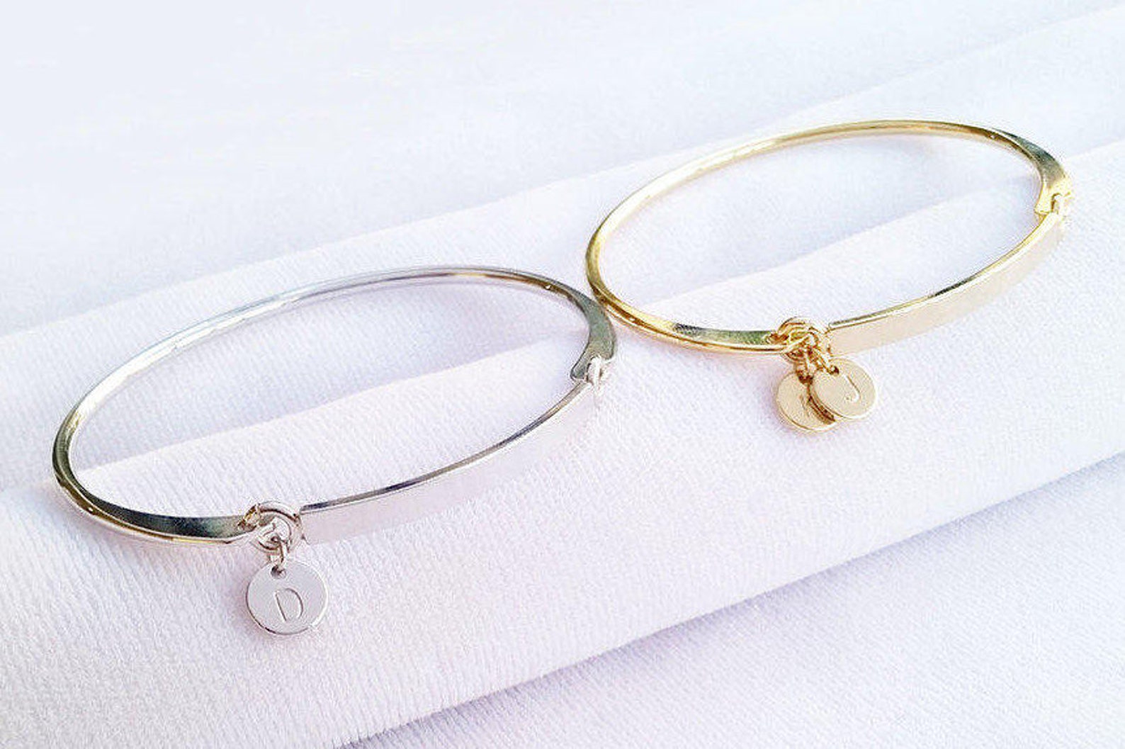 Custom Gold Silver Monogram Bangle Bracelet, Hand Stamped Initial ...