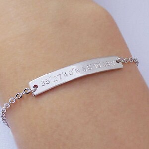 Custom Hand Stamped Gold Silver Coordinates Bracelet, Location GPS ...