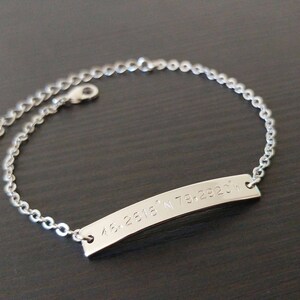 Custom Hand Stamped Gold Silver Coordinates Bracelet, Location GPS ...