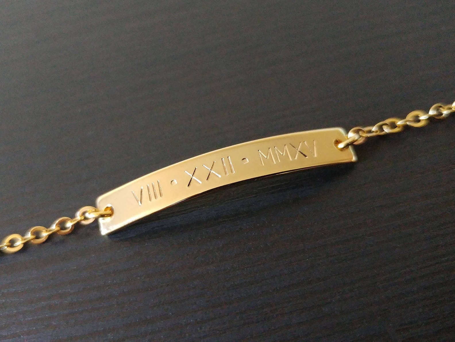 Custom Hand Stamped Gold Silver Roman Numeral Date Bar - Etsy