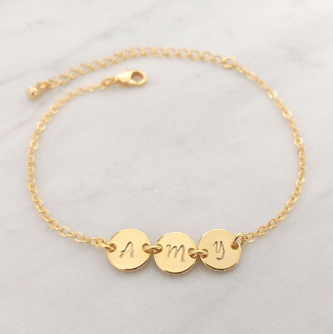 Personalized Gold Silver Initial Charm Bracelet, Custom Initial Disc ...