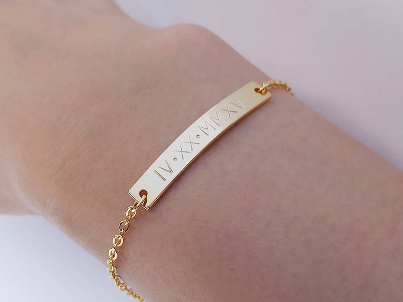 Custom Hand Stamped Gold Silver Roman Numeral Date Bar - Etsy