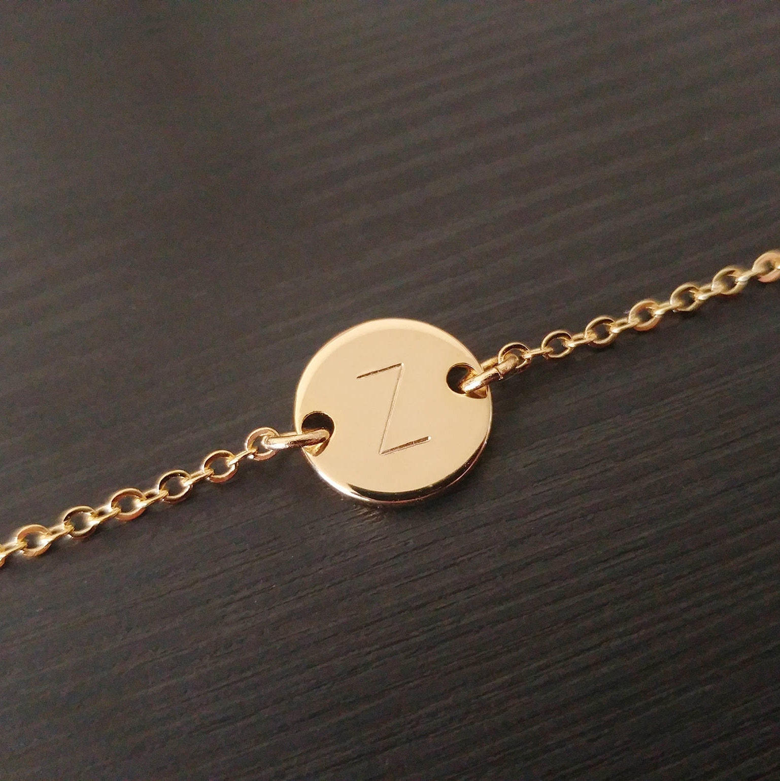 Custom Hand Stamped Initial Bracelet, Gold Silver Letter Disc Bracelet ...