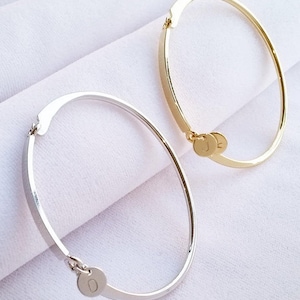 Custom Gold Silver Monogram Bangle Bracelet, Hand Stamped Initial ...
