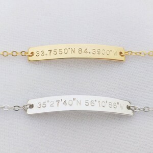 Custom Hand Stamped Gold Silver Coordinates Bracelet, Location GPS ...