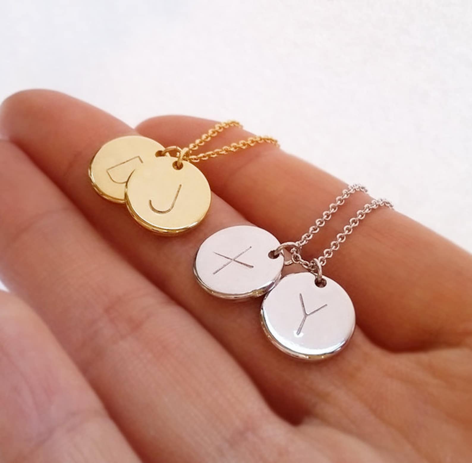 Personalized Disc Letter Necklace Two Initial Gold Silver - Etsy