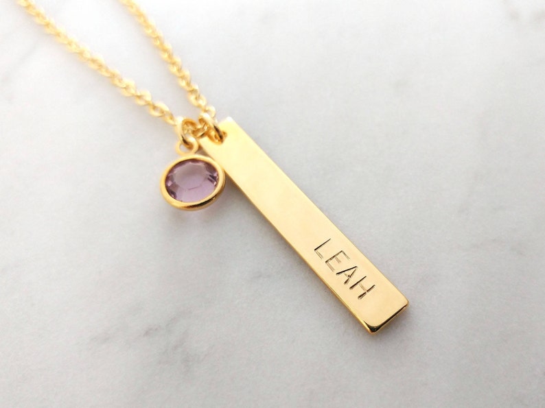 Custom Hand Stamped Name Date Swarovski Crystal Birthstone Birth Stone ...