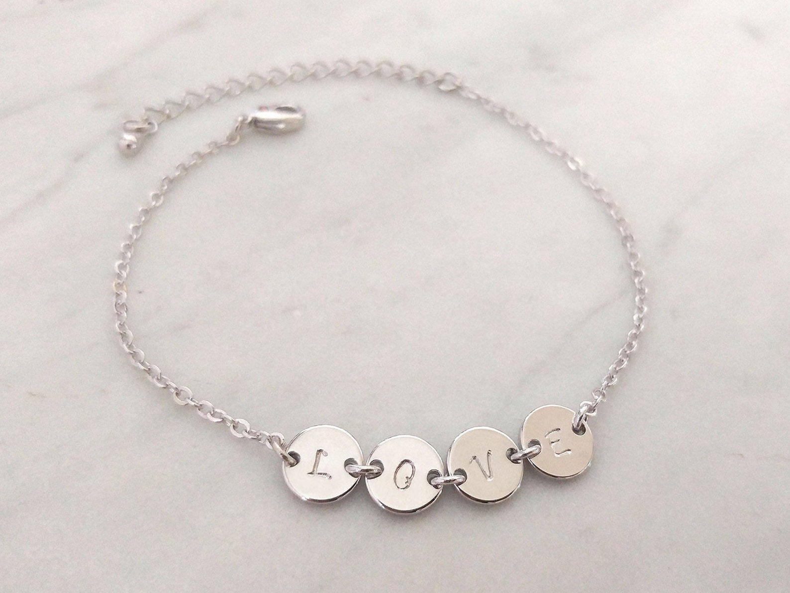 Personalized Gold Silver Initial Charm Bracelet, Custom Initial Disc ...